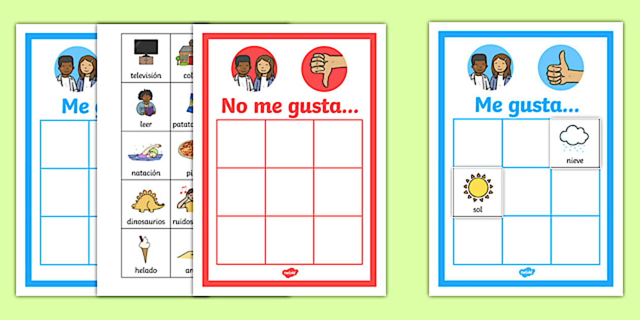 Editable All About Me 'I like' and 'I don't like' Sorting Activity Spanish