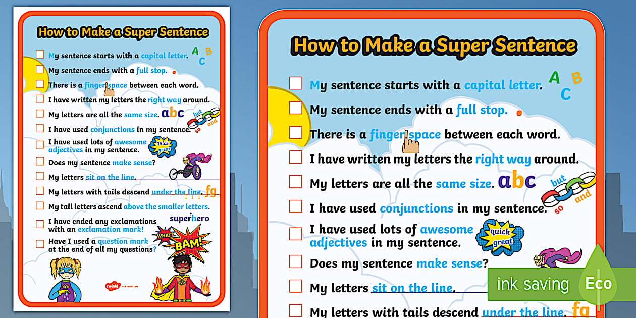 Editable How to Make a Super Sentence Checklist Display Poster