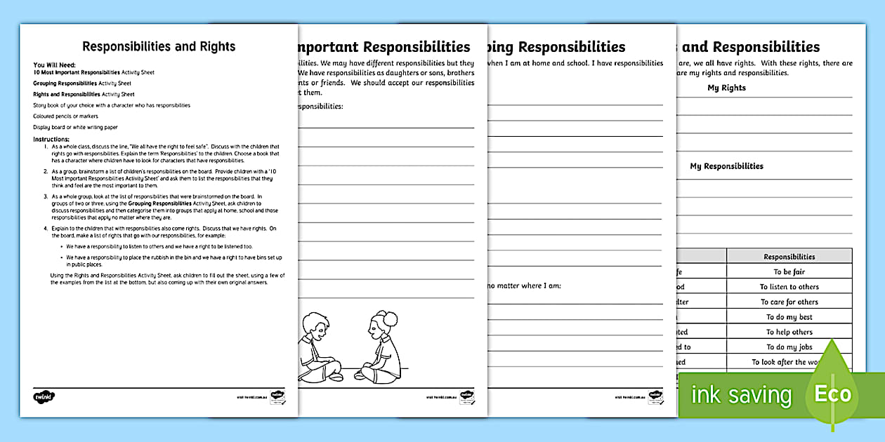 Rights and Responsibilities Worksheet | Year 5-6 Australia