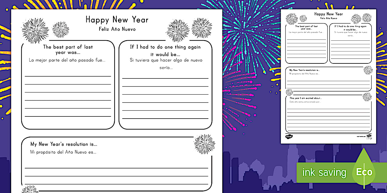 New Year's Resolution Writing Frames English/Spanish - New Year\'s ...