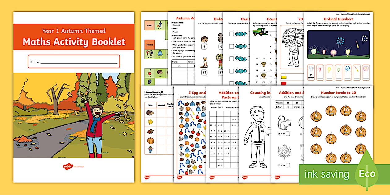 Editable Year 1 Autumn Themed Maths Activity Booklet