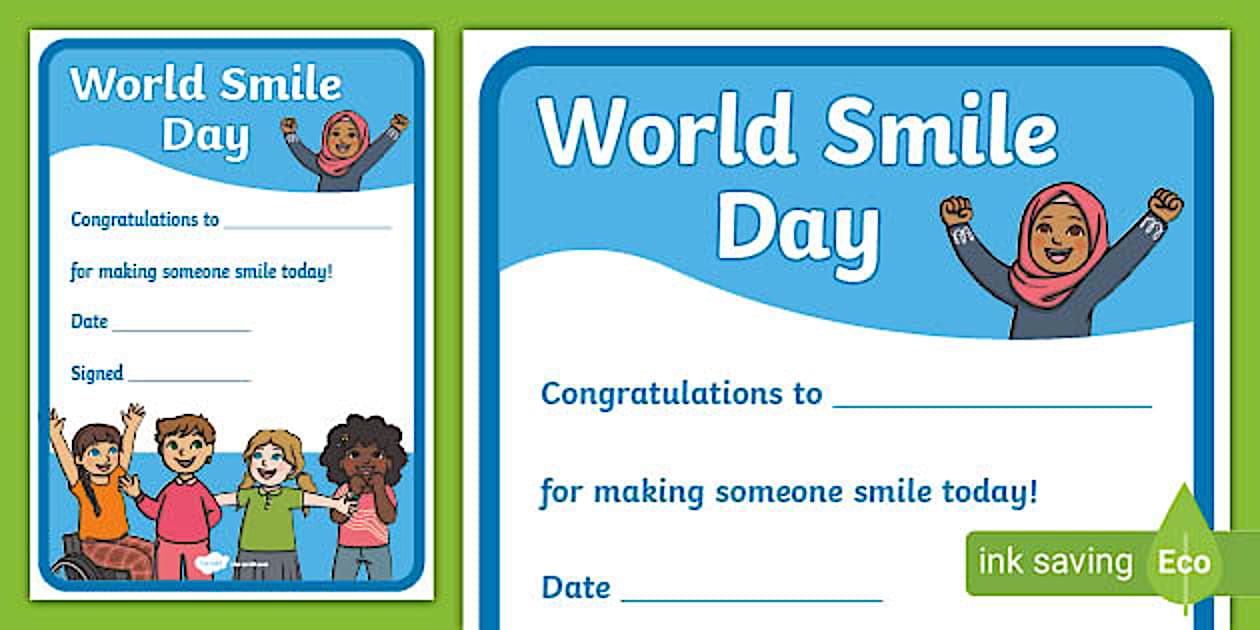 World Smile Day Certificate - Twinkl