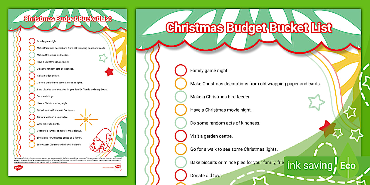 Christmas Budget Bucket List (teacher made) - Twinkl