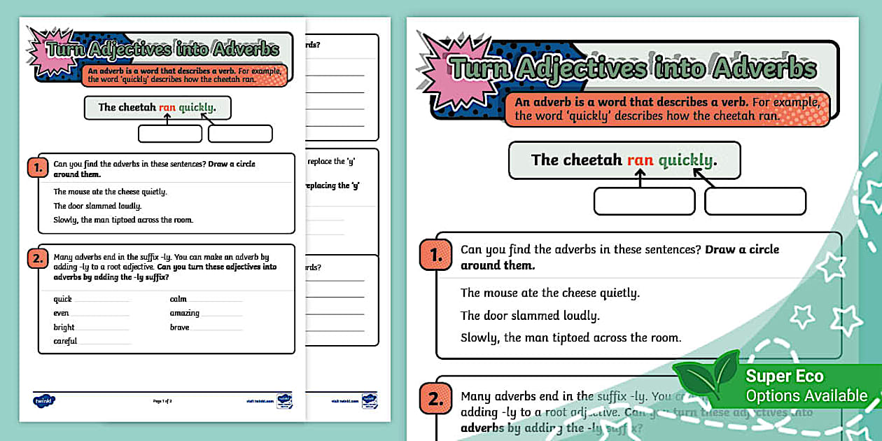 Turn Adjectives into Adverbs (Ages 5 - 7) (teacher made)