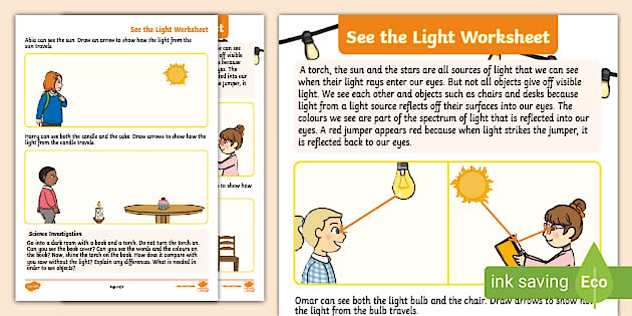 See The Light Worksheet: Light and Objects - Twinkl