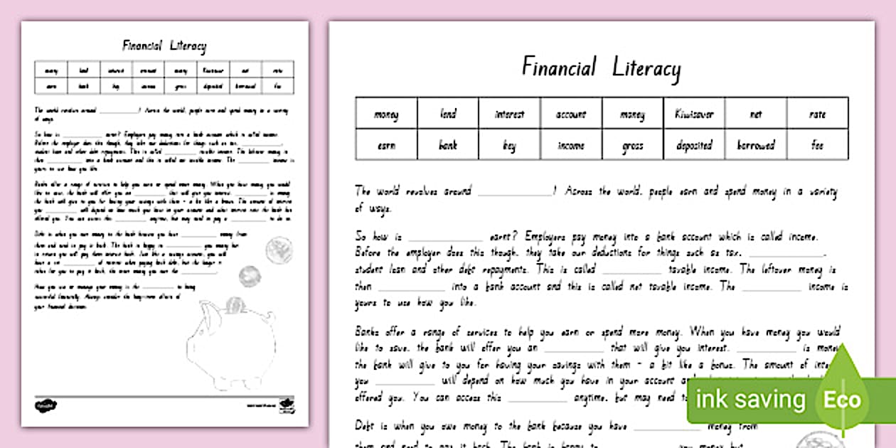 Financial Literacy Cloze Comprehension - Twinkl