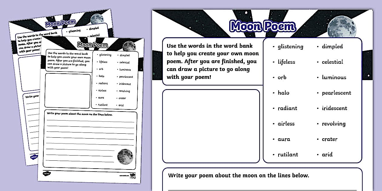 Moon Poem Writing Template (teacher made) - Twinkl