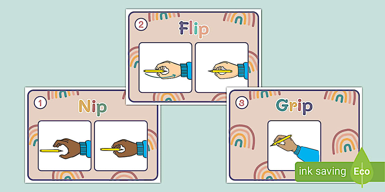 👉 Muted Rainbow Themed Nip Flip and Grip a Pencil Display Poster