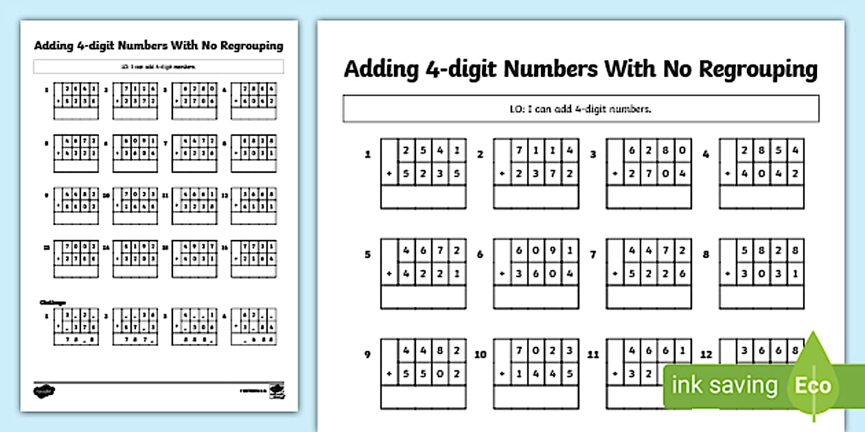 Adding 4 Digit Numbers Without Regrouping - Twinkl