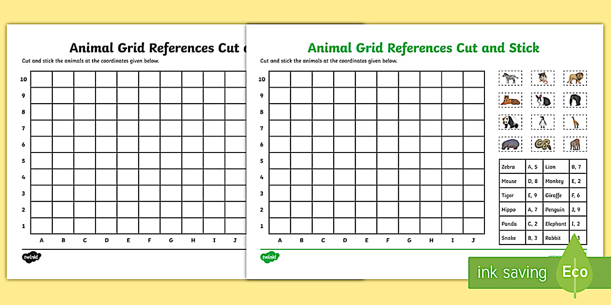 Editable Animal Grid Reference Cut and Stick Activity