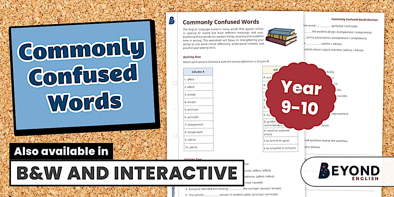 Year 9-10 Commonly Confused Words Revision