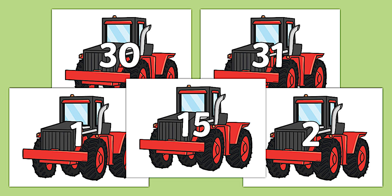 Numbers 0-31 on Tractors (teacher made) - Twinkl