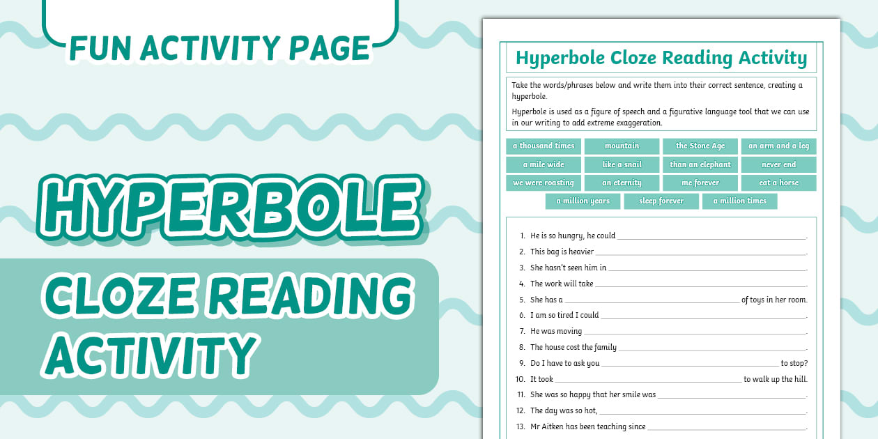 Hyperbole Cloze Reading Activity