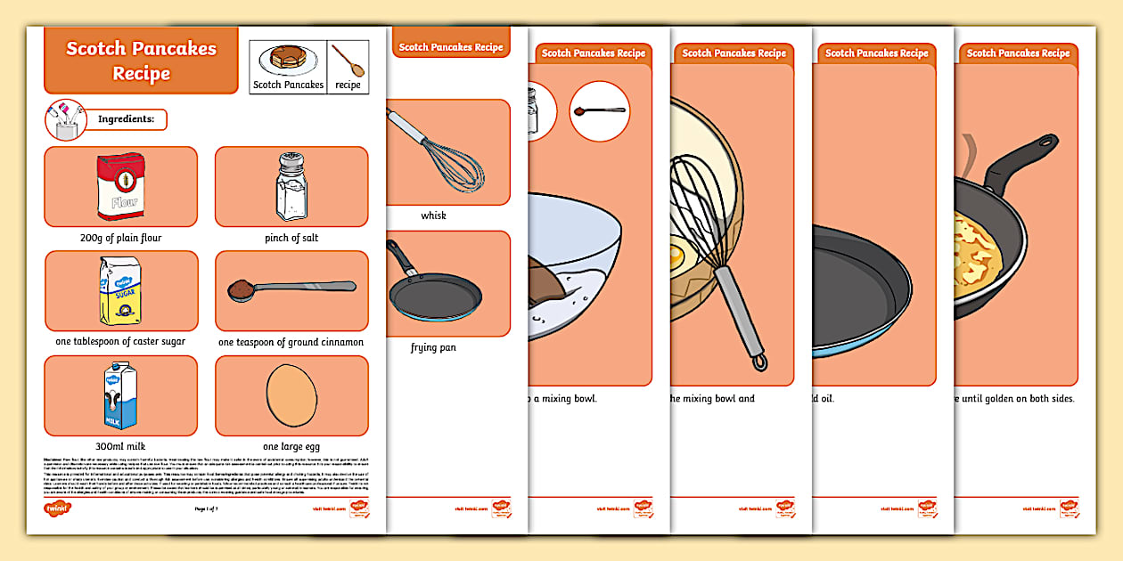 Scotch Pancakes Recipe Cards with Visual Supports - Twinkl