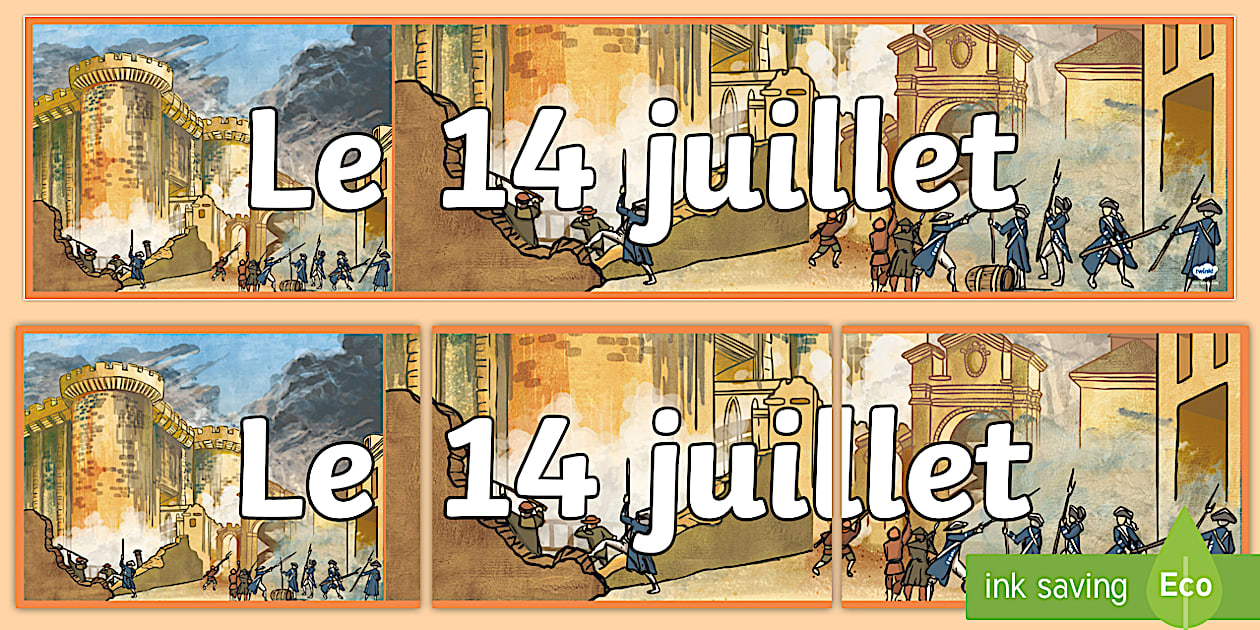 Banderole d'affichage : Le 14 juillet (l'enseignant a fait)
