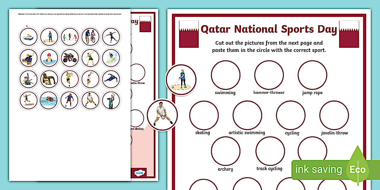Qatar National Sports Day, KS2 Types of sport cut and stick activity
