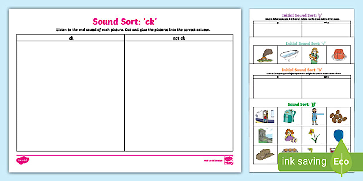 Sound Sort, Cut and Glue Worksheet (teacher made) - Twinkl