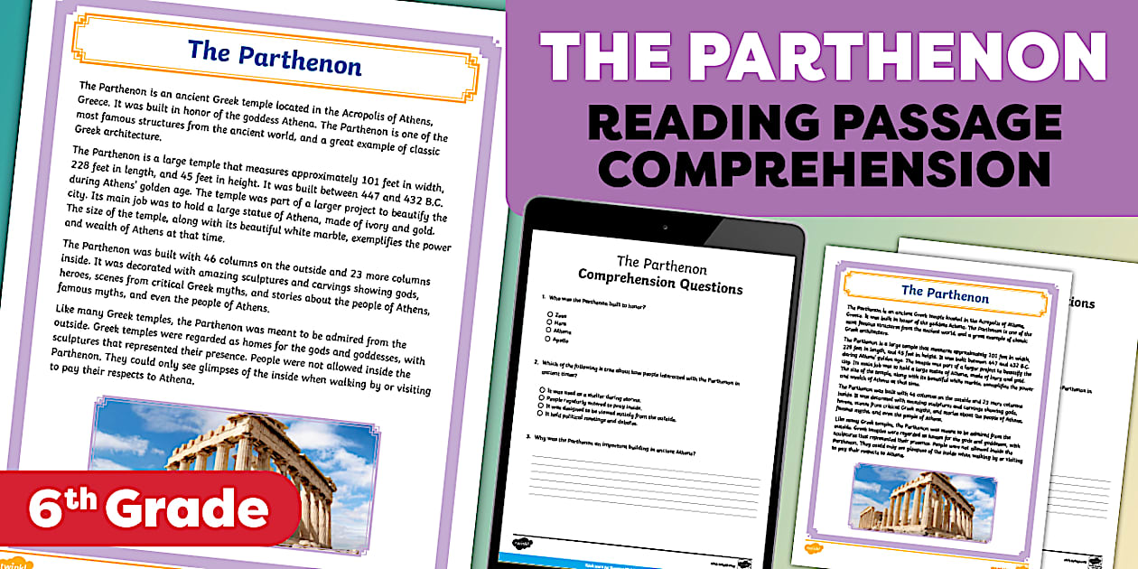 6th Gr The Parthenon Reading Passage Comprehension Worksheet