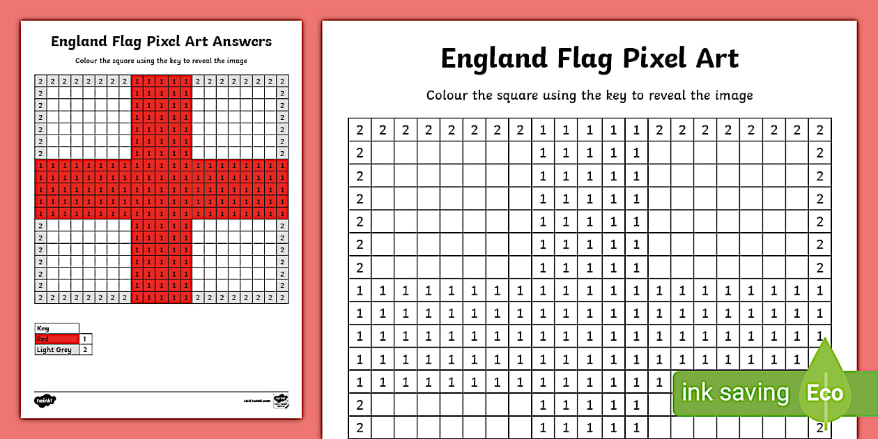 England Flag Pixel Art Template - Twinkl