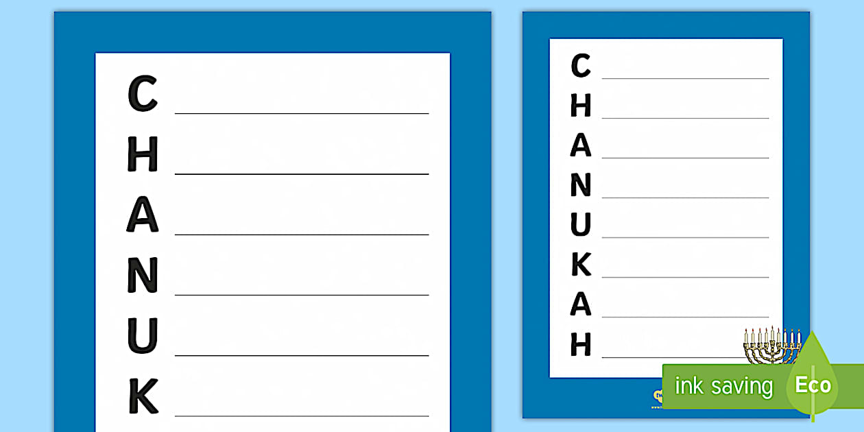 Black and White Chanukah Acrostic Poem (Hanukkah) - Twinkl