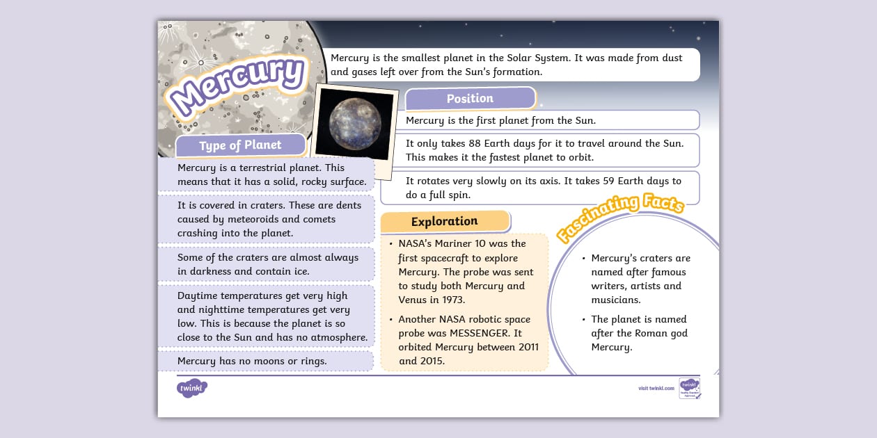 KS1 Mercury Fact File - KS1 (l'enseignant a fait) - Twinkl