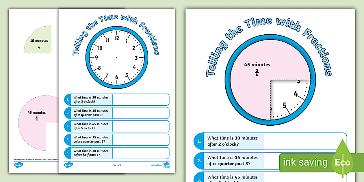 👉 Telling the Time with Fractions Activity Sheet, time,