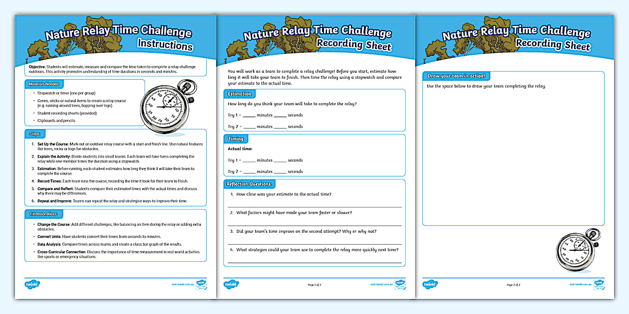 Outdoor Maths: Nature Relay Time Challenge (teacher made)