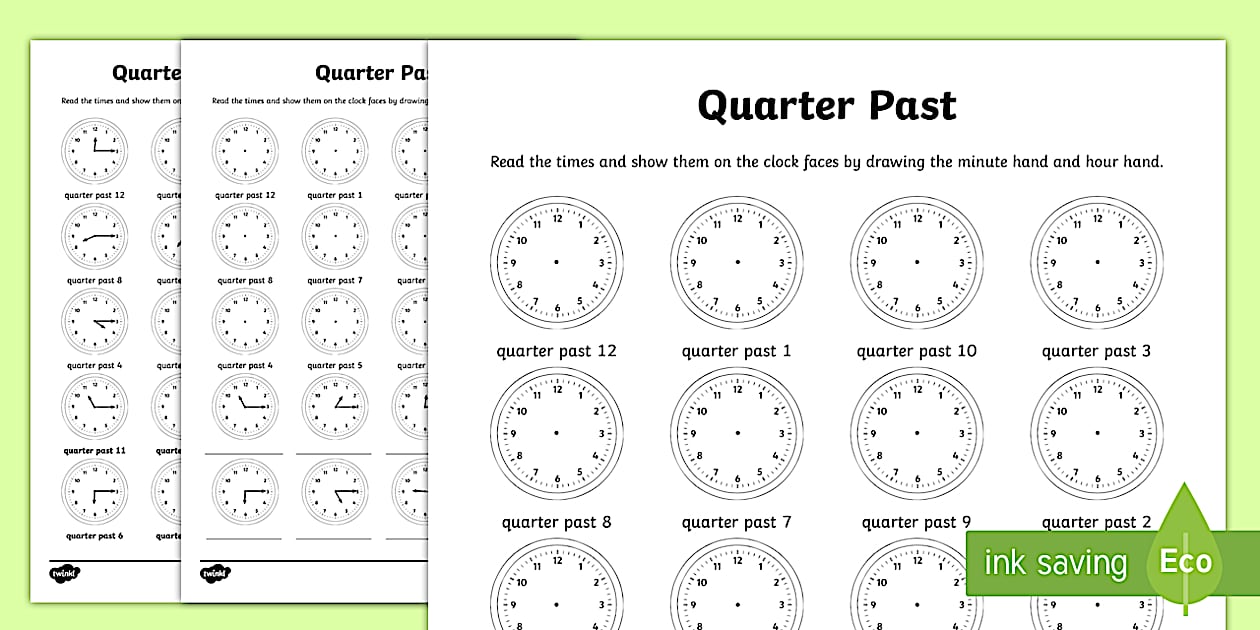 Quarter Past Read and Draw Worksheet / Worksheet - Twinkl