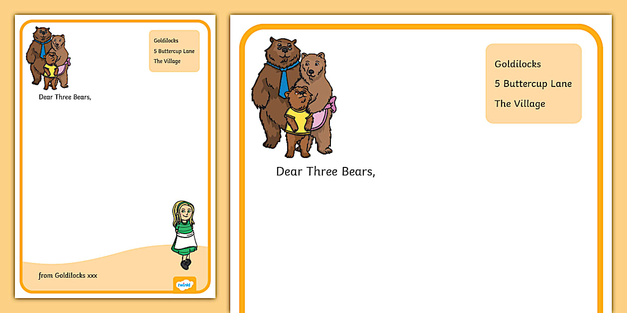 Goldilocks to the Three Bears Letter Writing Frames - Twinkl