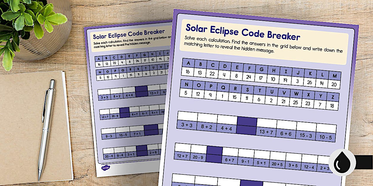Solar Eclipse Addition and Subtraction Code Breaker - Twinkl