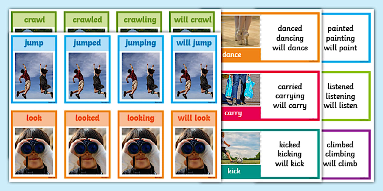 Past Present and Future Tense Verb Photo Cards - Twinkl