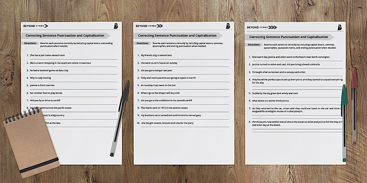 Sentence Activity Sheets: Correcting Punctuation - Twinkl