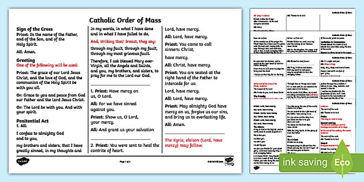 Catholic Order Of Mass Layout (teacher made) - Twinkl