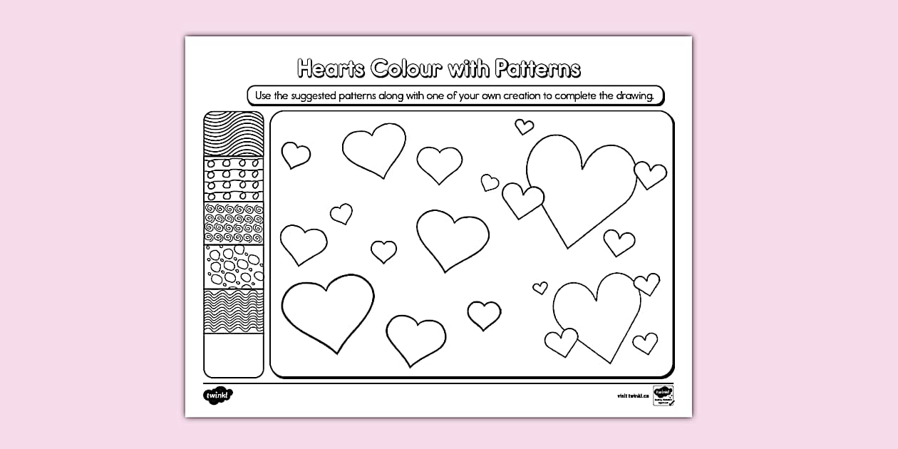 Hearts Colour with Patterns Activity (teacher made) - Twinkl