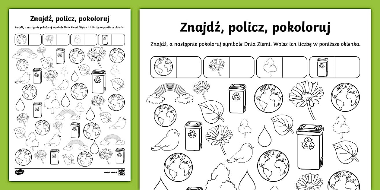 Znajdź, policz, pokoloruj | Dzień Ziemi | Liczenie do 10