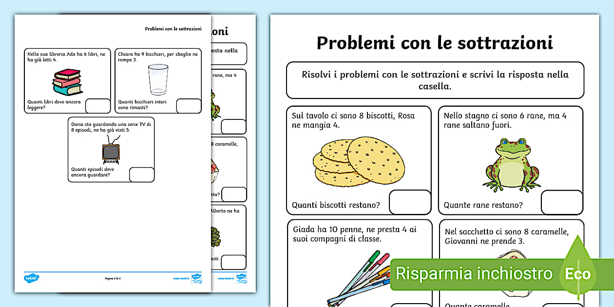 Problemi con le sottrazioni classe prima (Teacher-Made)