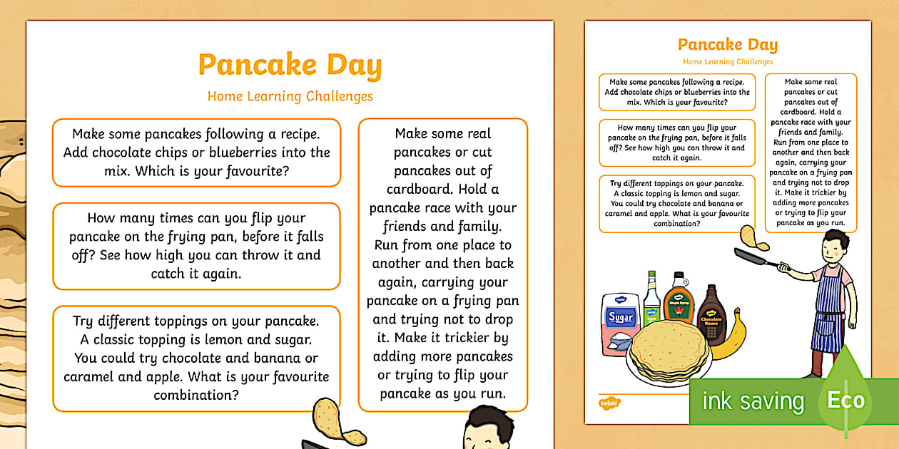 Pancake Day Home Learning Challenges Nursery FS1 - Twinkl