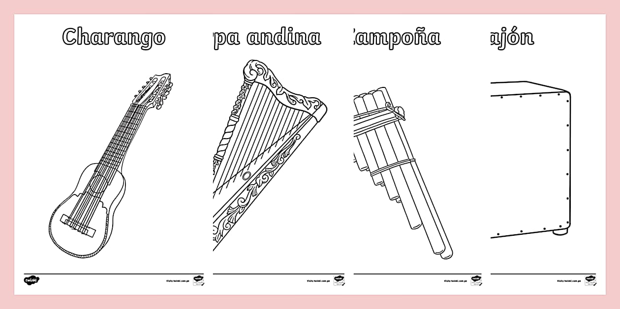 Hojas para colorear: Instrumentos musicales peruanos- Guía de trabajo