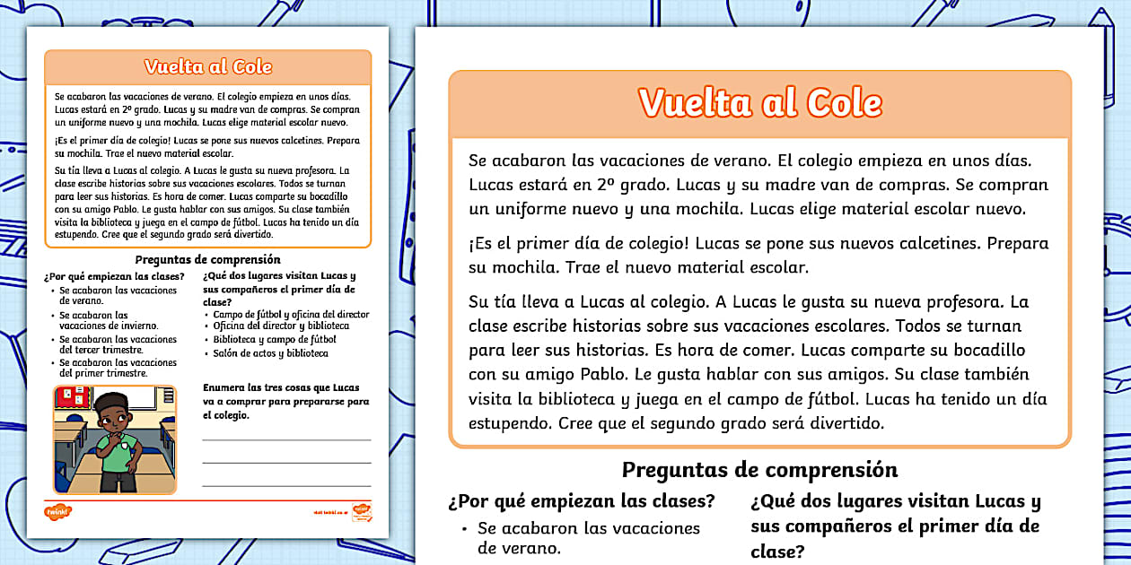 * NEW * Hoja de actividad: lectura de vuelta al cole - Twinkl