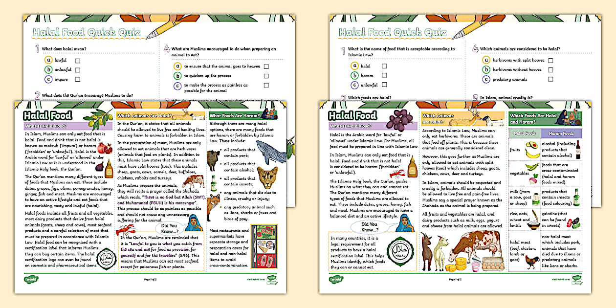 KS2 Differentiated Halal Fact File and Quick Quiz - Twinkl