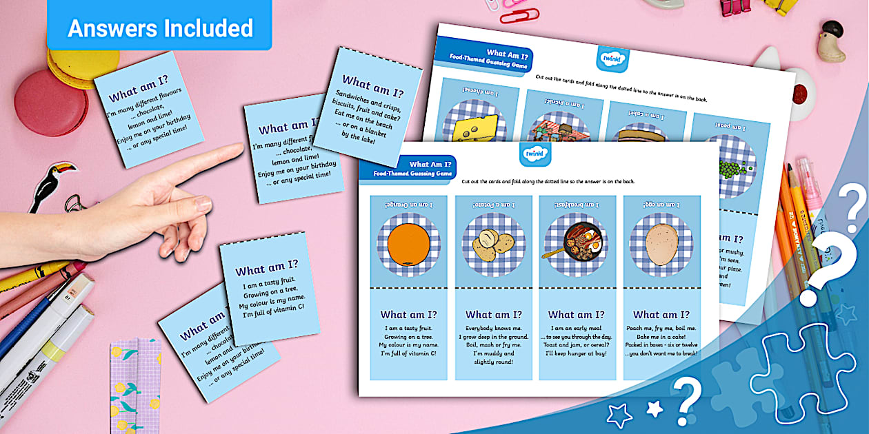 What Am I? Food-Themed Guessing Game Cards - Kids Puzzles