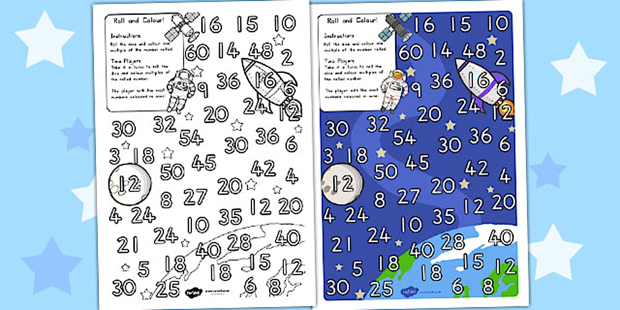 Space Themed Multiplication Roll and Color One Dice - australia