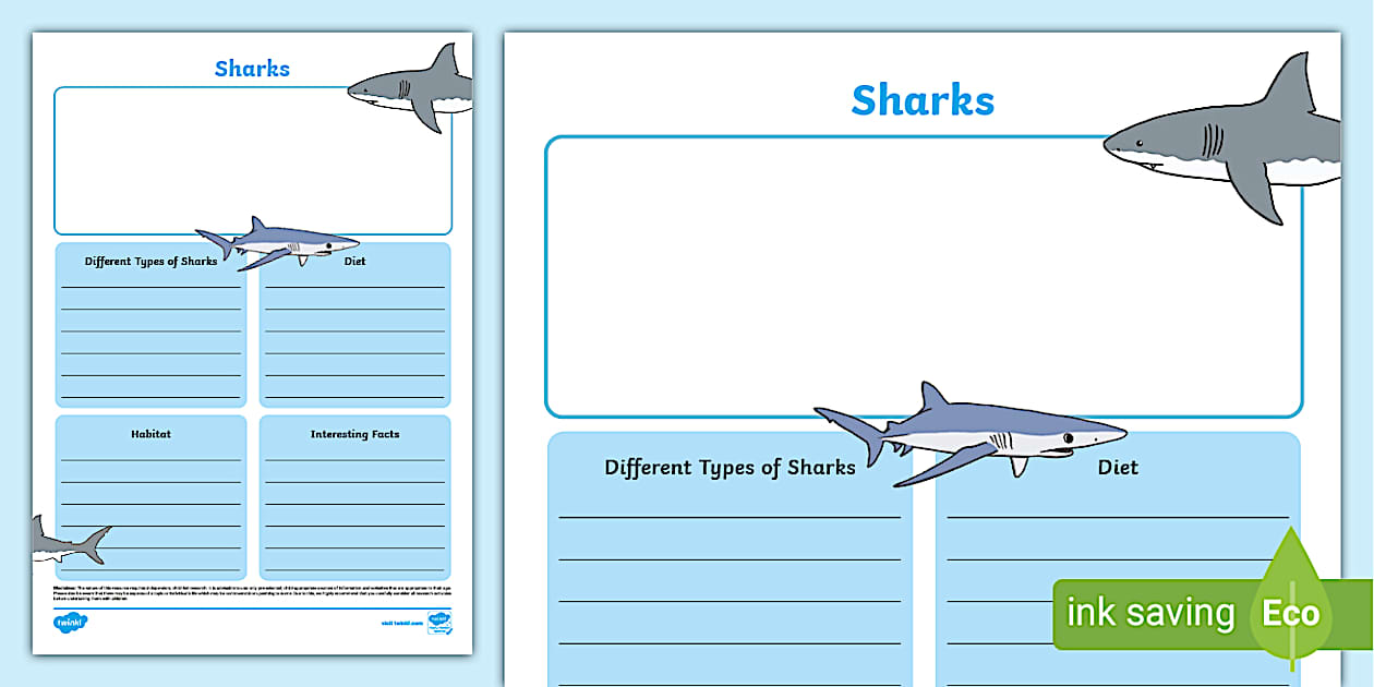 Black and White Shark Fact File Template - Twinkl