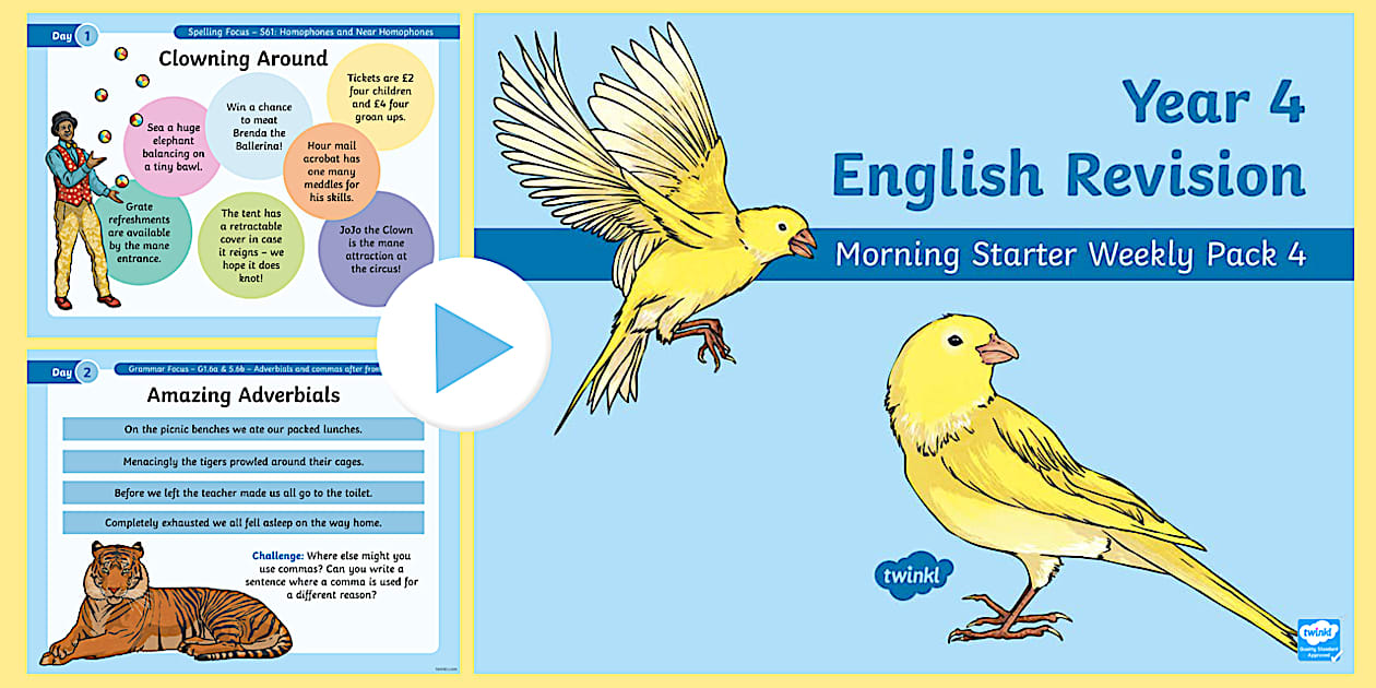 Year 4 English Revision Morning Starter Weekly PowerPoint Pack 4