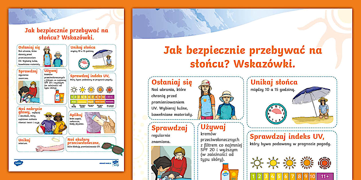 Jak bezpiecznie przebywać na słońcu? | Wskazówki | Plakat