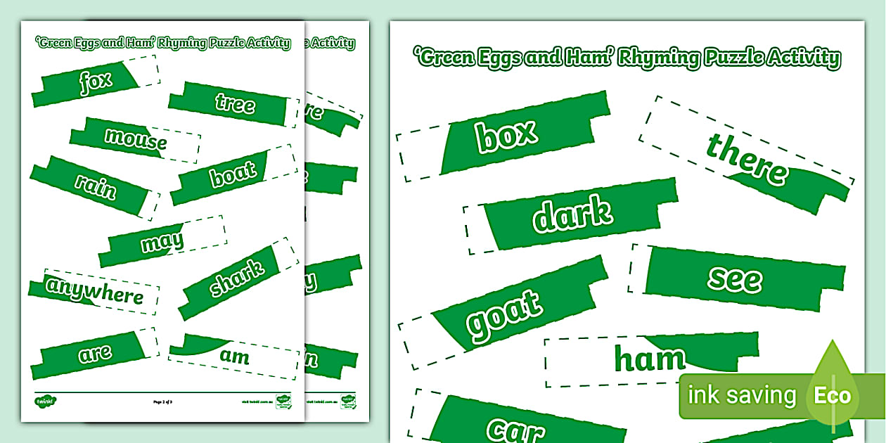 Rhyming Puzzle Activity to Support the Teaching of ‘Green Eggs and Ham’