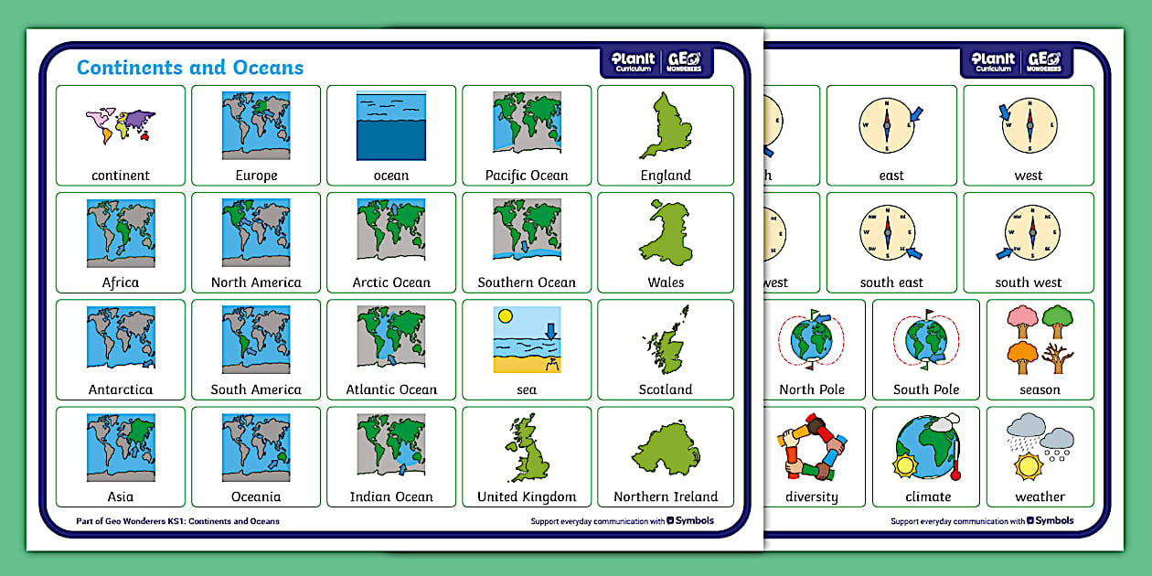 Twinkl Symbols: Continents and Oceans: AAC Mat - Twinkl
