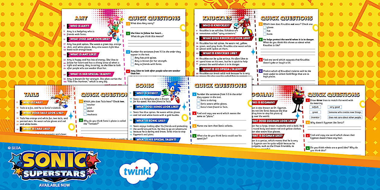 FREE! - Sonic:60-Second Reads Character Fact Files and Comprehension