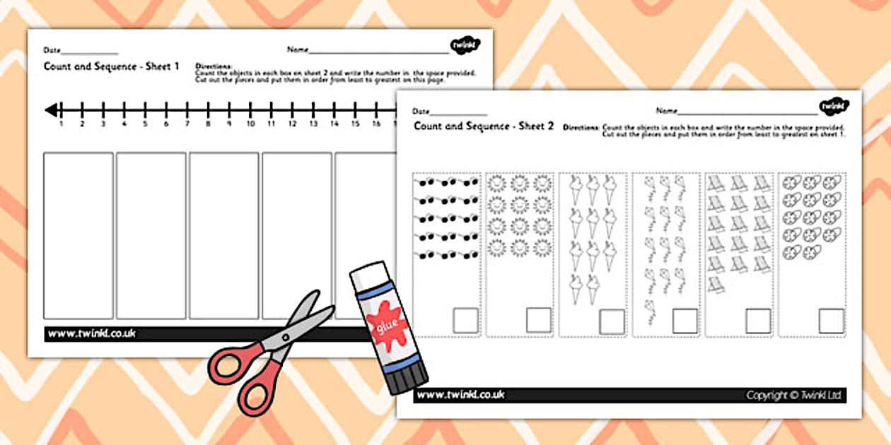Summer Themed Count and Sequence Cut an Stick Activity - counting