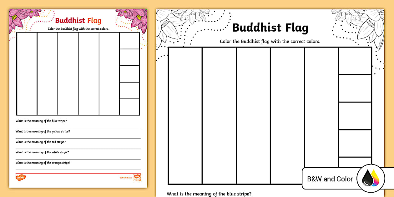 Flag of Buddhism Worksheet for 3rd-5th Grade (teacher made)